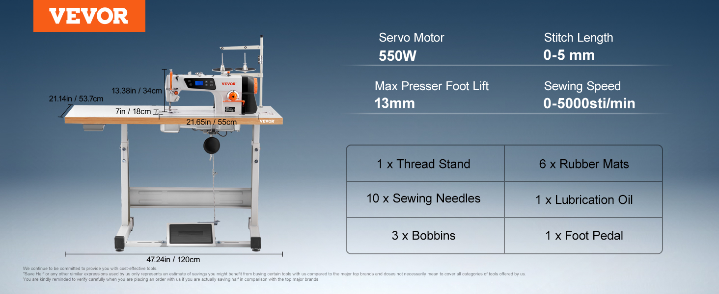 VEVOR Industrial Sewing Machine, 550W Heavy-duty Lockstitch Sewing ...
