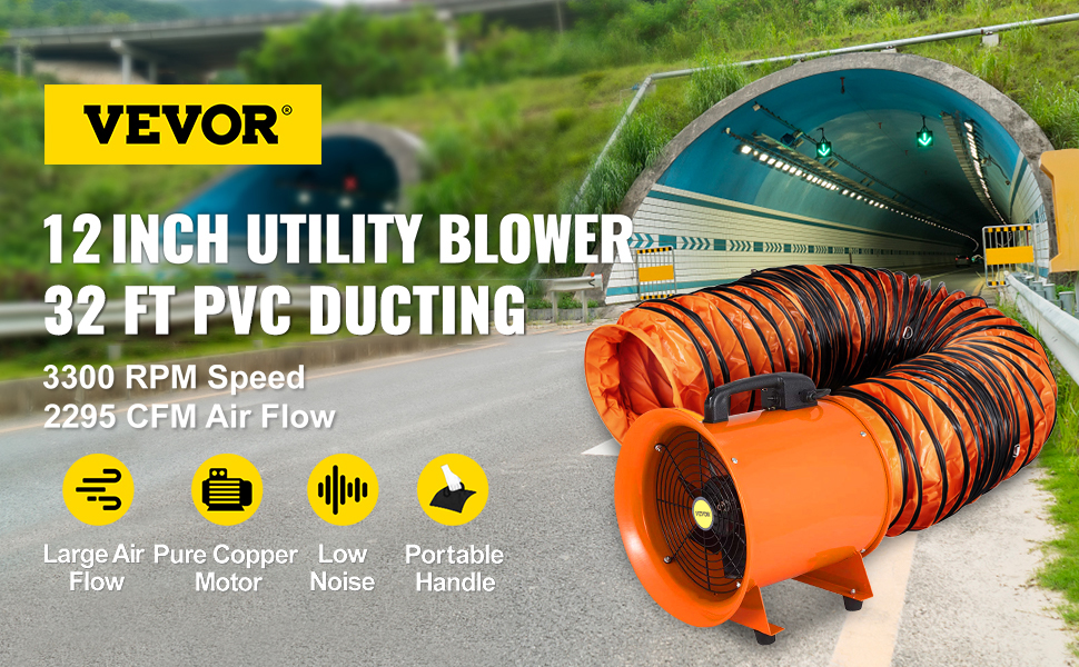 VEVOR Utility Blower Fan, 12 Inches, High Velocity Ventilator, Portable ...