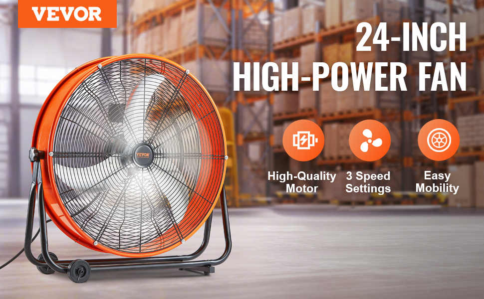 Drum Fan 24 Inch High Velocity Industrial Use 3-Speed 8600CFM for ...