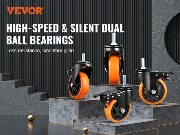 VEVOR Caster Wheels, 4 inch, Set of 4, 440 lbs Capacity, Threaded Stem ...