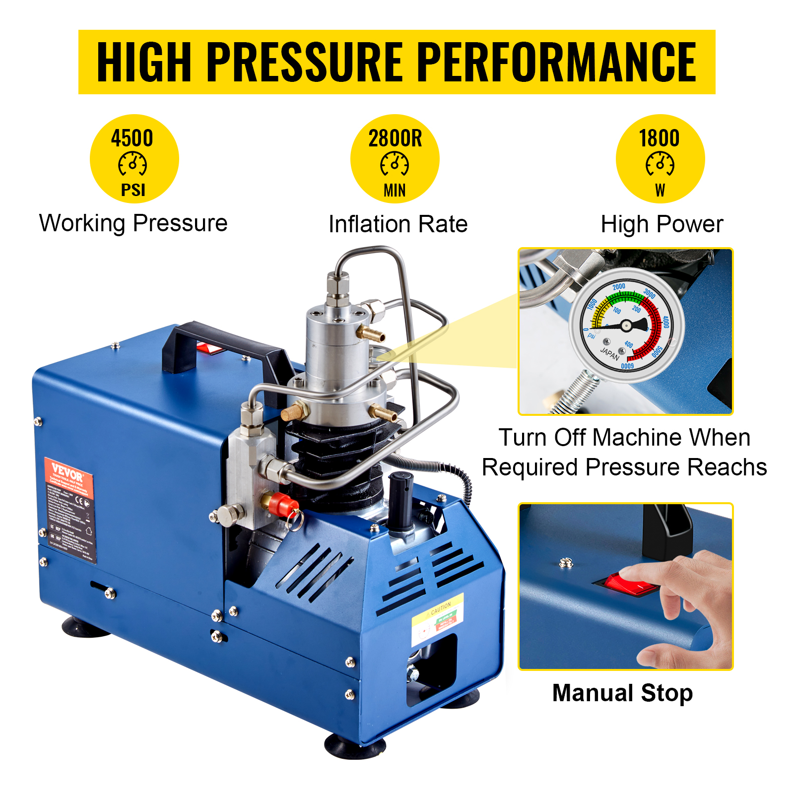 VEVOR High Pressure Compressor, 4500PSI/30MPA/300BAR High Pressure Air ...