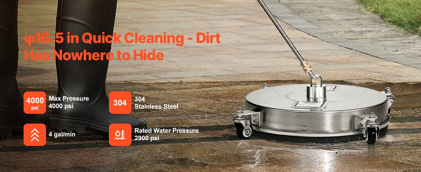 16.5" Pressure Washer Surface Cleaner 4 Wheels Stainless Steel 4000 Max ...
