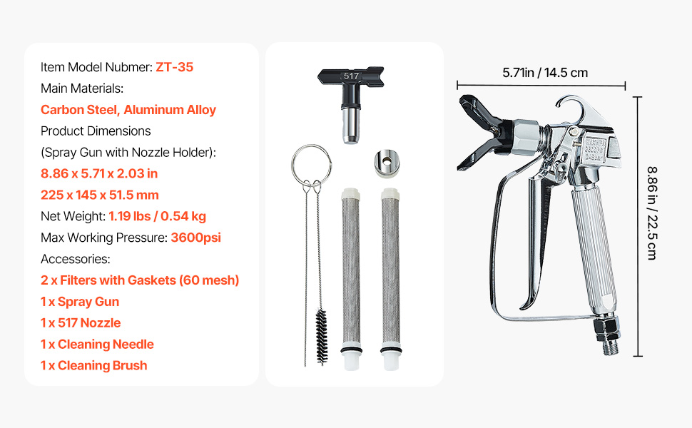 VEVOR Airless Paint Spray Gun 3600PSI High Pressure Airless Spray Gun ...