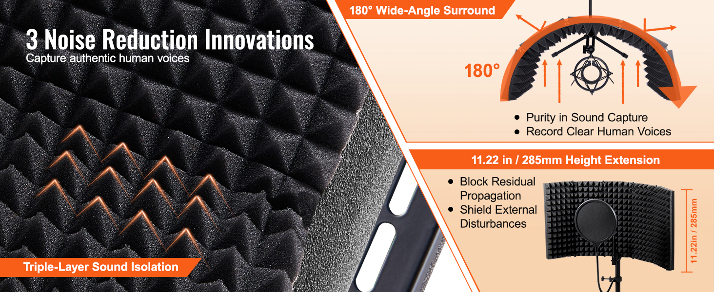 VEVOR Microphone Isolation Shield, 5-Panel, Studio Recording Foldable ...