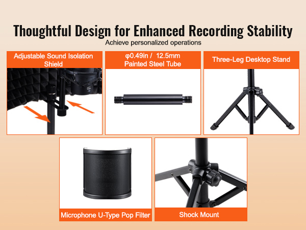 VEVOR Microphone Isolation Shield, 5-Panel, Studio Recording Mic Sound ...