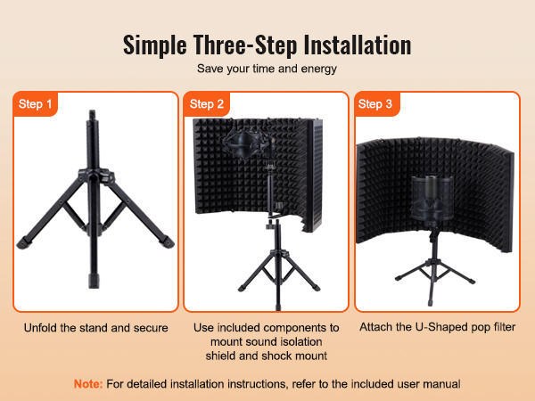VEVOR Microphone Isolation Shield, 5-Panel, Studio Recording Mic Sound ...