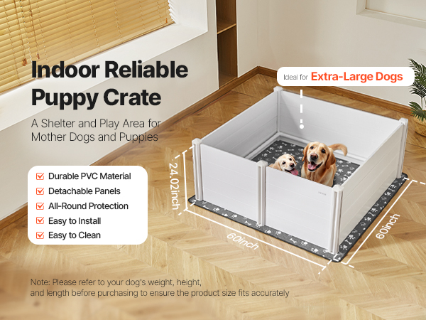 Dog Whelping Box 60x60x24 inch with Height Adjustable Door for Extra ...