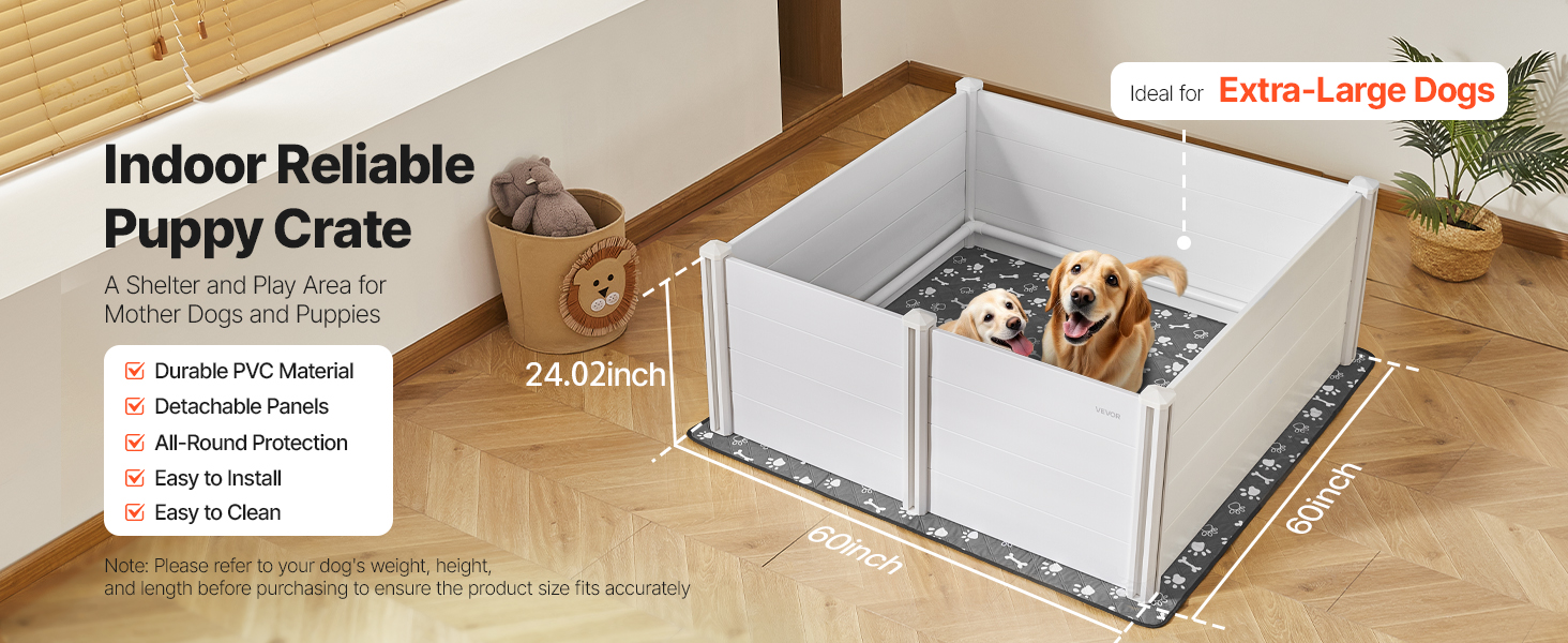Dog Whelping Box 60x60x24 inch with Height Adjustable Door for Extra ...
