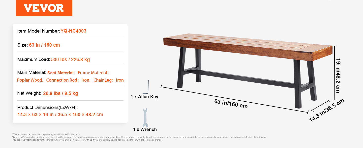 VEVOR Outdoor Bench, 63 inches Wood Garden Bench with Metal Leg for ...