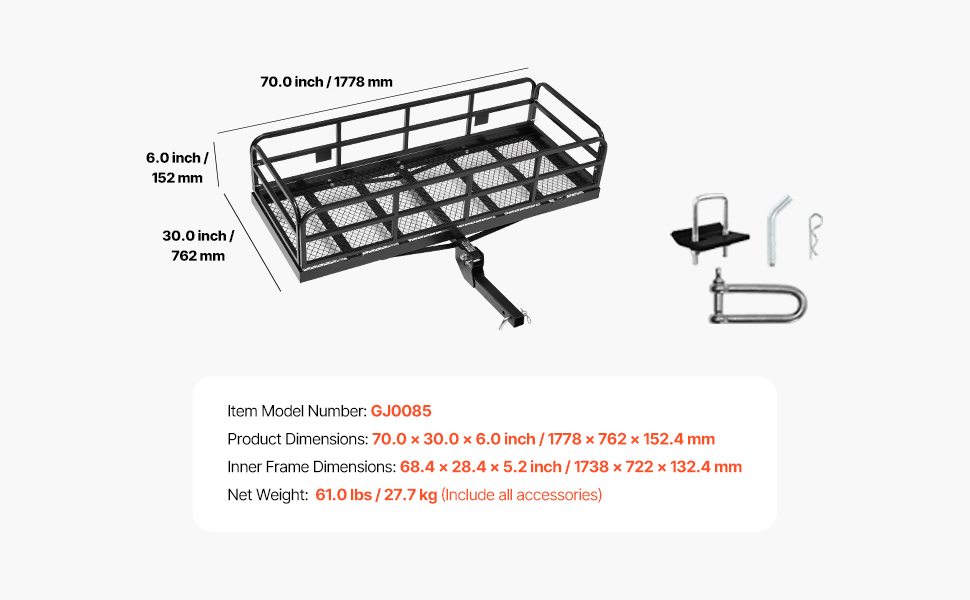VEVOR 500 lbs Hitch Cargo Carrier Folding Hitch Cargo Carrier for 2 ...