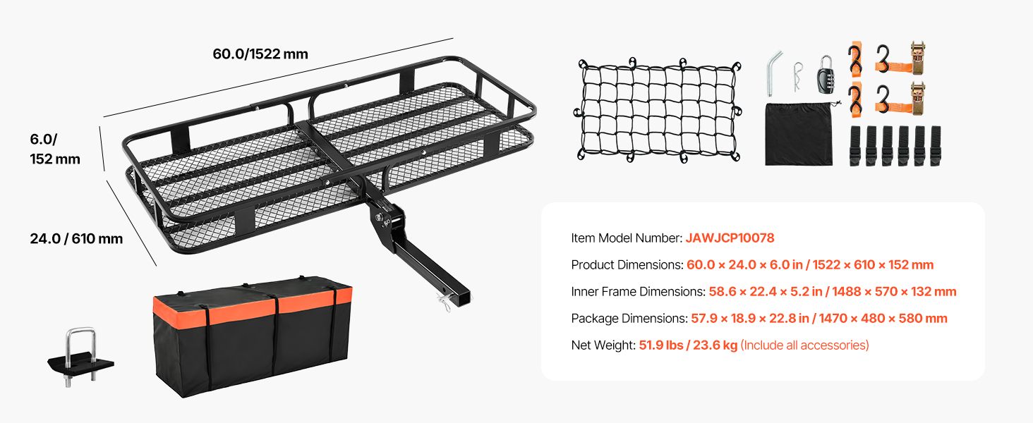 VEVOR 500 lbs Hitch Cargo Carrier Folding Hitch Cargo Carrier with ...