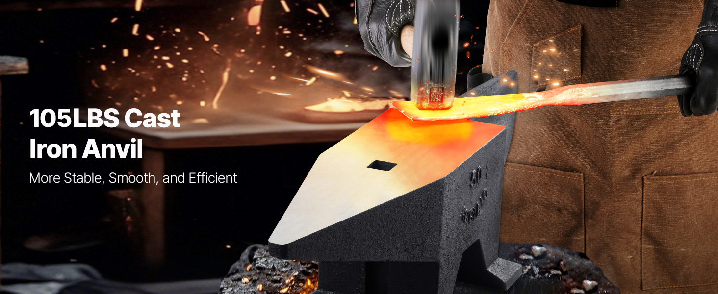 VEVOR Cast Steel Anvil, 110 Lbs(50kg) Single Horn Anvil with Large ...