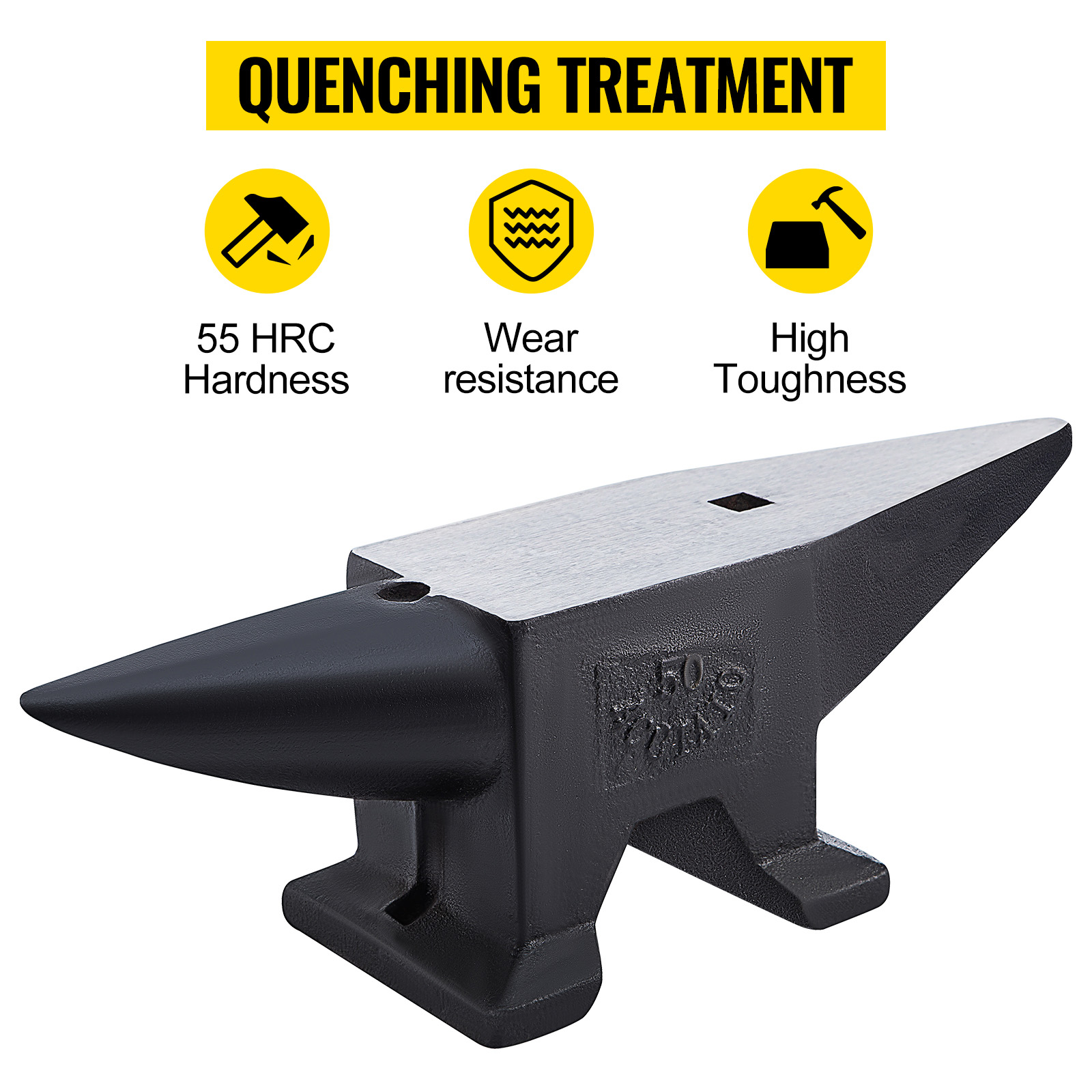 VEVOR Cast Steel Anvil, 110 Lbs(50kg) Single Horn Anvil with Large ...