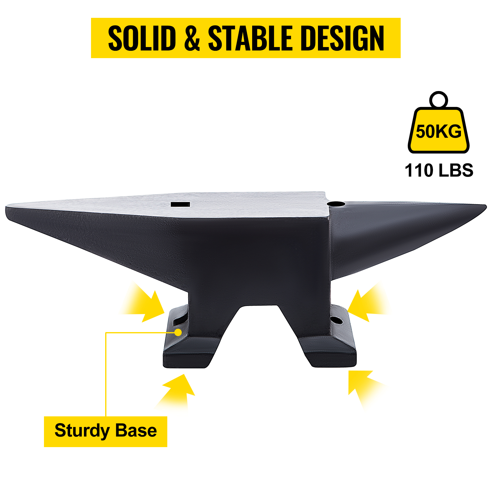 VEVOR Cast Steel Anvil, 110 Lbs(50kg) Single Horn Anvil with Large ...