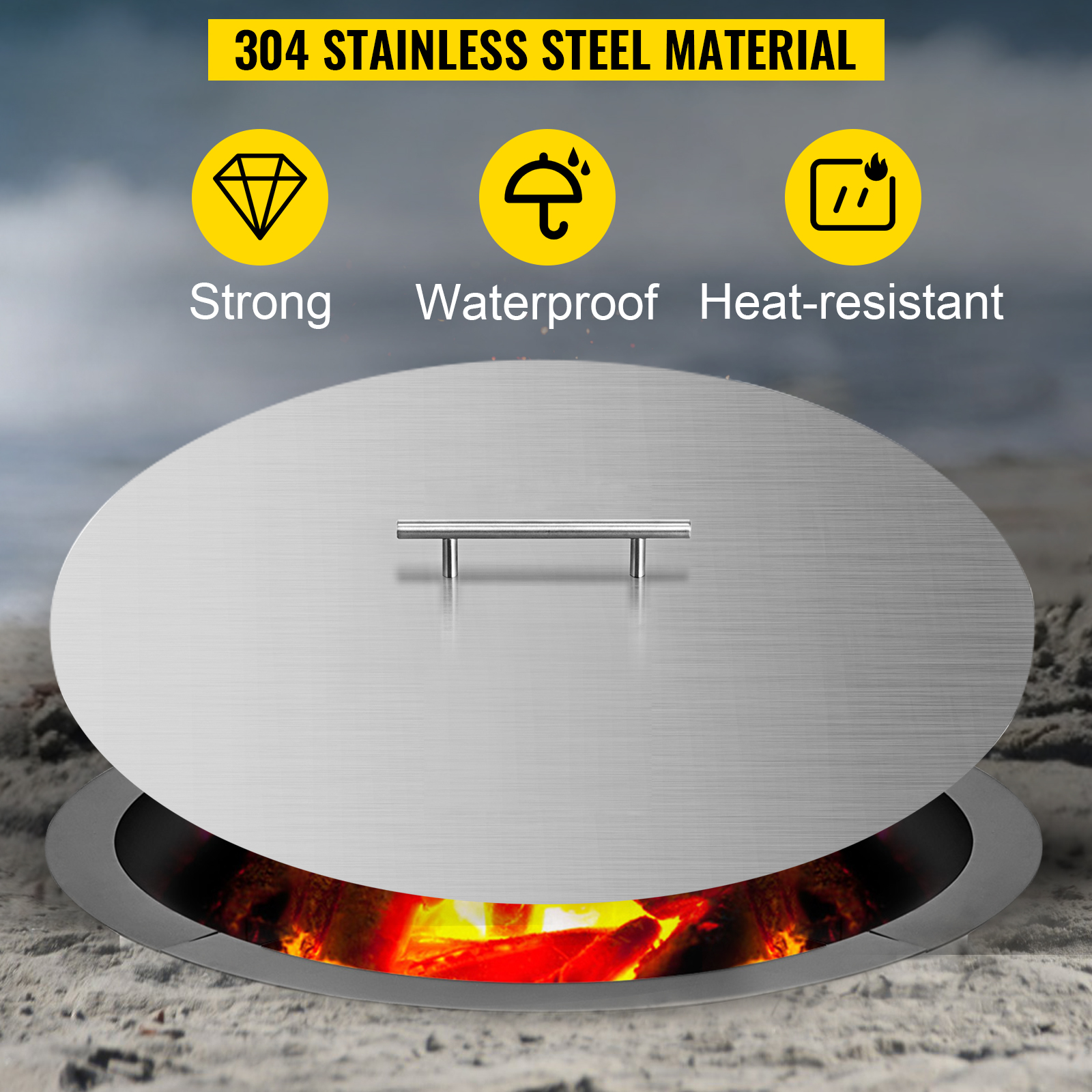 VEVOR Fire Pit Lid Round 20 Inch Fire Pit Ring Lid 1.5 mm Thick 304 ...