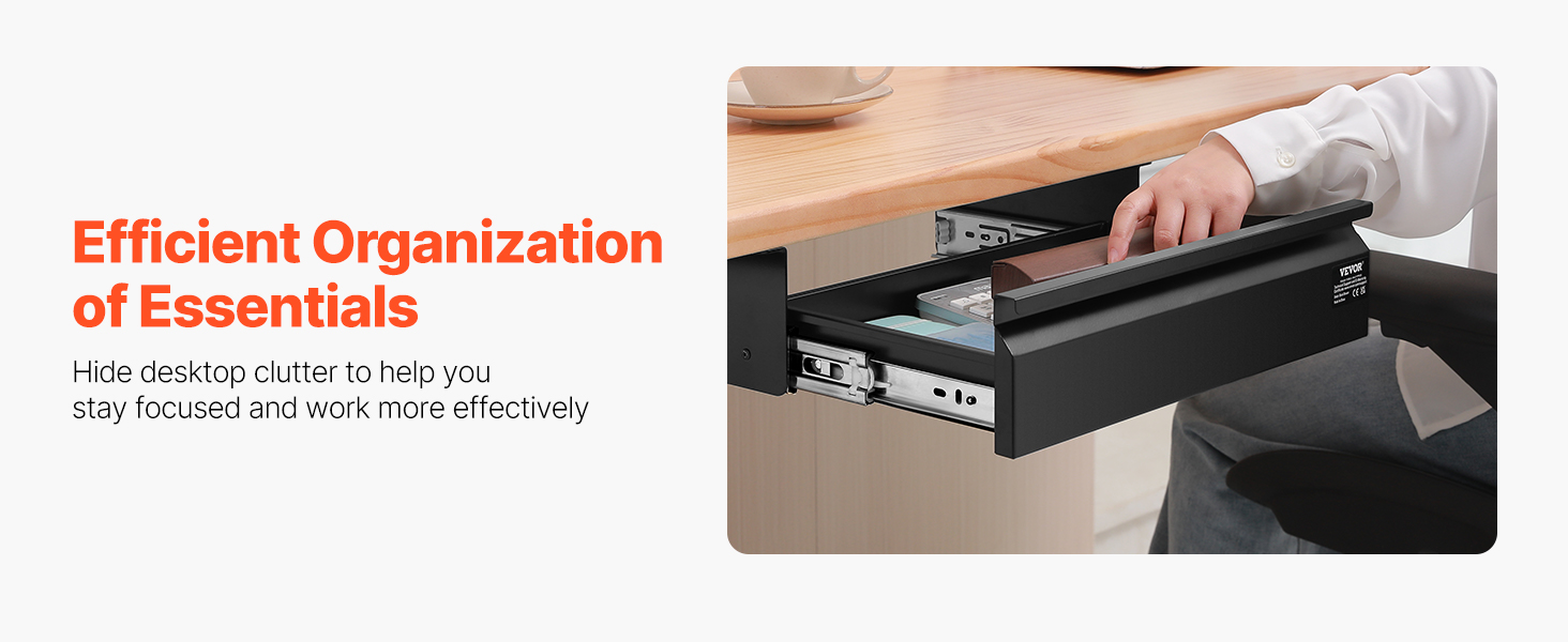 VEVOR 40 cm Under Desk Drawer Organizer Slide-out Drawer Space Saver ...