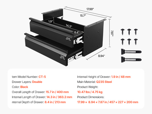 2 Drawer 16" Under Desk Drawer Organizer Slide-out Drawer Space Saver ...