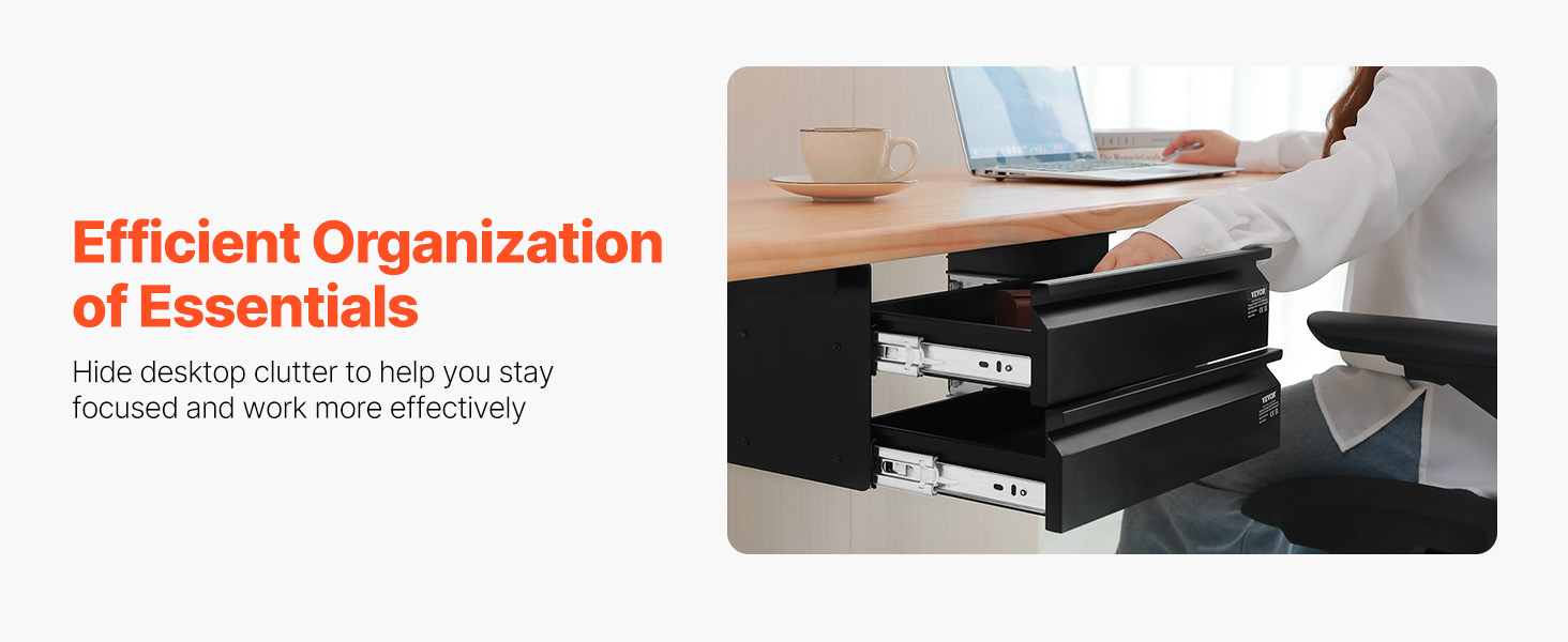 2 Drawer 16" Under Desk Drawer Organizer Slide-out Drawer Space Saver ...