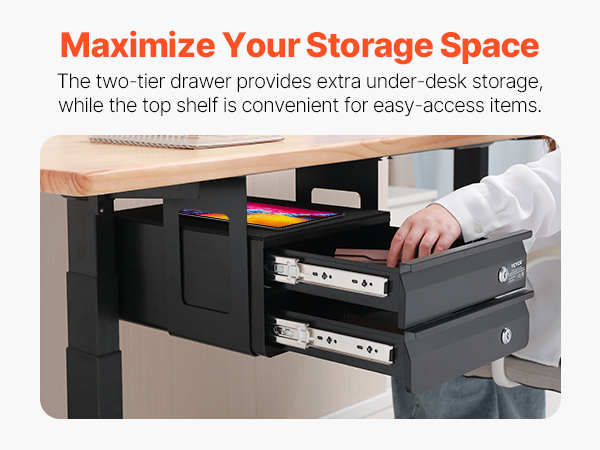 2 Drawer 13" Lockable Under Desk Drawer Organizer Slide-out Drawer Home ...