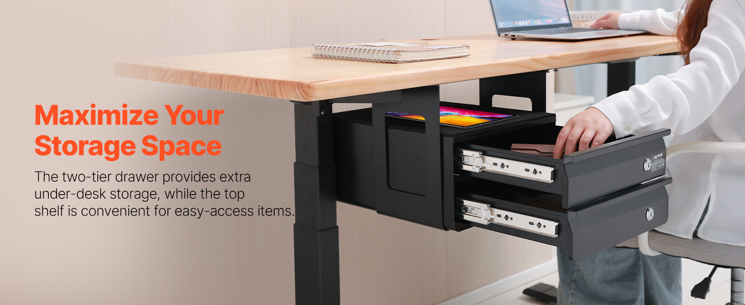 2 Drawer 13" Lockable Under Desk Drawer Organizer Slide-out Drawer Home ...