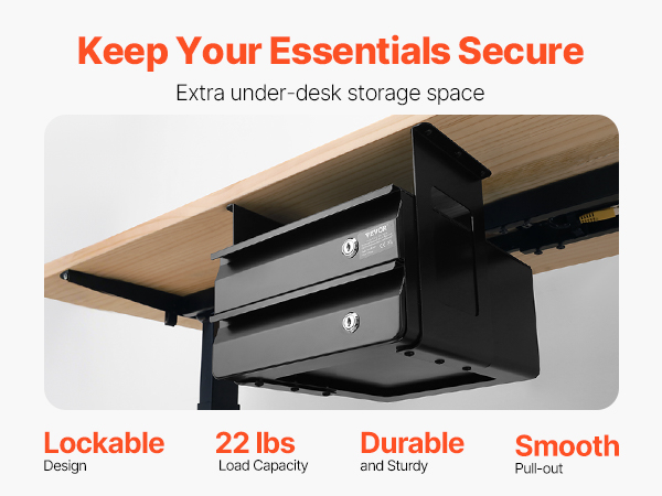 VEVOR 2 Drawer 33 cm Lockable Under Desk Drawer Organizer Slide-out ...