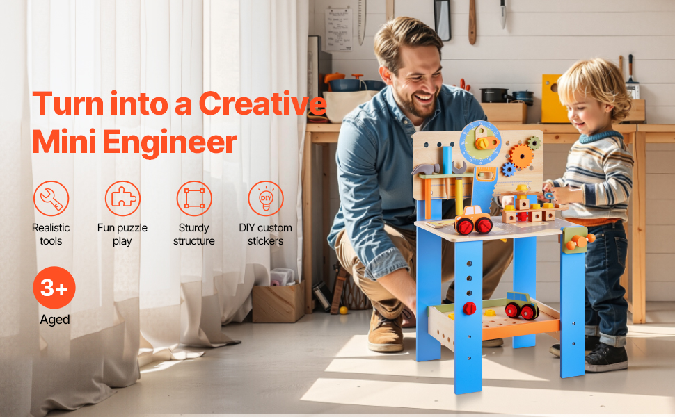 Wooden Tool Bench for Kids 3 Years+ Toy Workbench Pretend Play Toy Kits ...