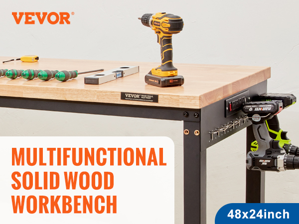VEVOR Adjustable Workbench, 48" L X 24" W Garage Worktable with ...