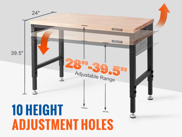 VEVOR Adjustable Workbench, 48" L X 24" W Garage Worktable with ...