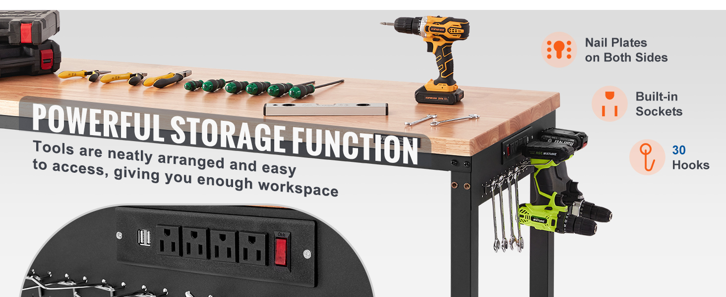 VEVOR Adjustable Workbench, 48" L X 24" W Garage Worktable with ...