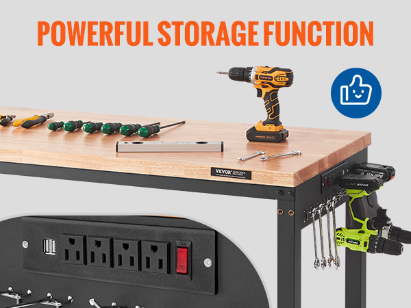 VEVOR Adjustable Workbench, 72" L X 25" W Garage Worktable with ...