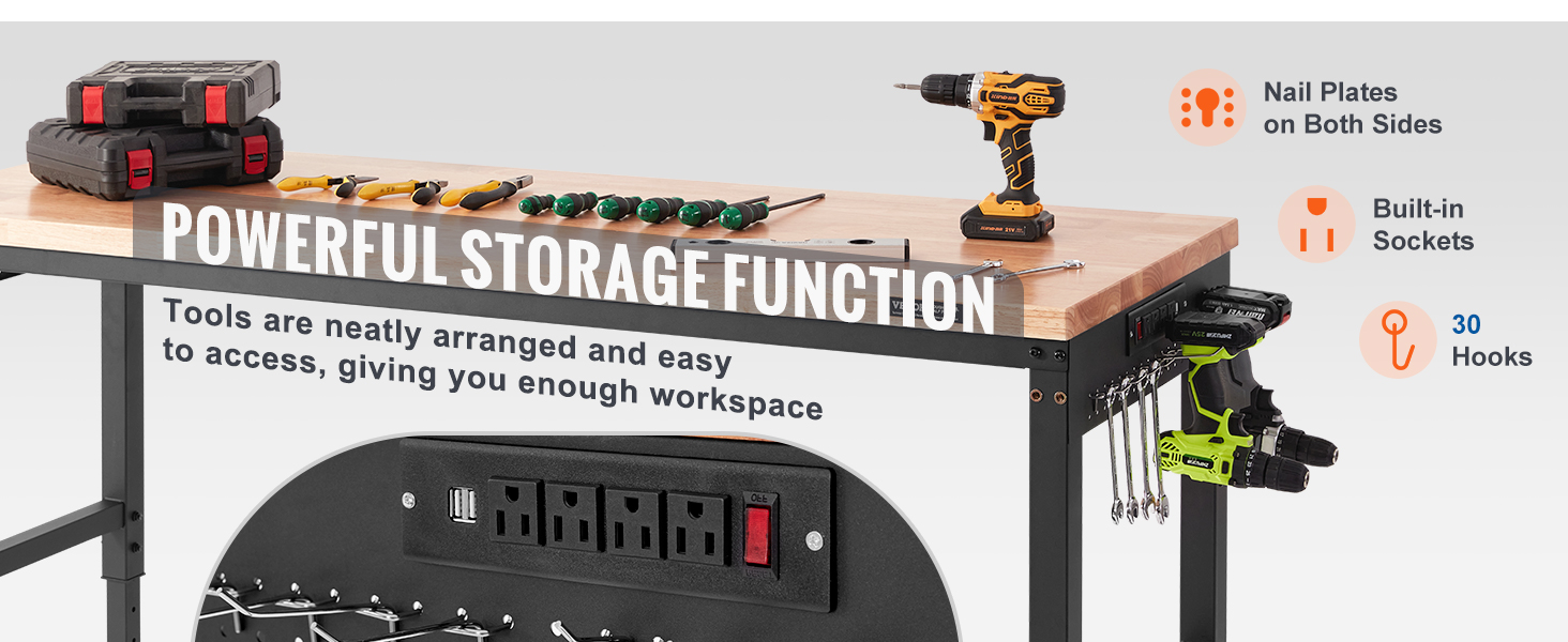VEVOR Adjustable Workbench, 72" L X 25" W Garage Worktable with ...