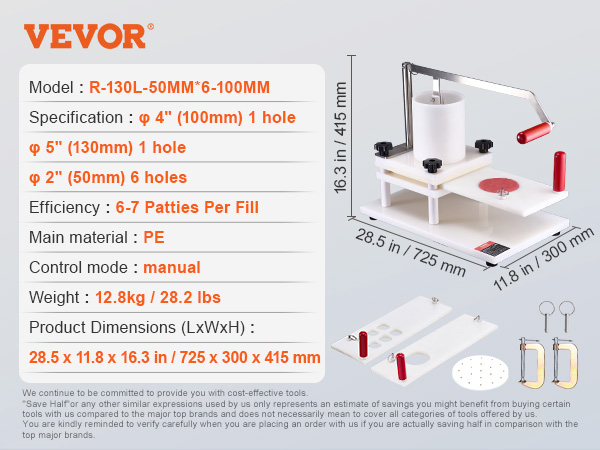 VEVOR Commercial Burger Patty Maker, 3 Convertible Mold(2/4/5-inch ...