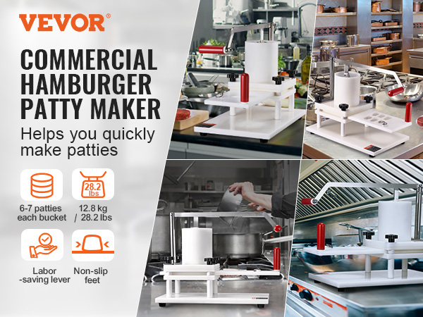 VEVOR Commercial Burger Patty Maker, 3 Convertible Mold(2/4/5-inch ...