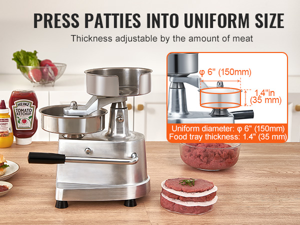 VEVOR Commercial Burger Patty Maker, 150mm/6inch Hamburger Beef Patty ...