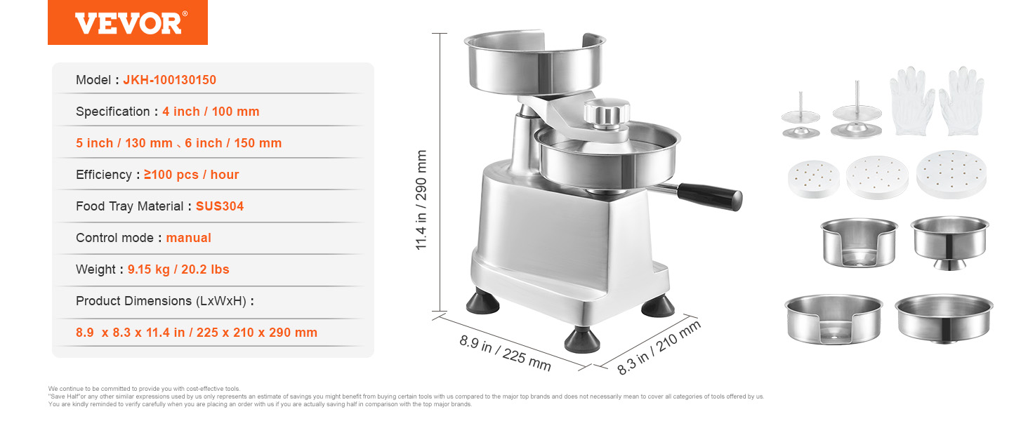 VEVOR Commercial Burger Patty Maker, Hamburger Beef Patty Maker with 3 ...