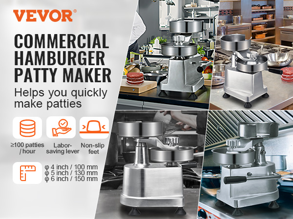 VEVOR Commercial Burger Patty Maker, Hamburger Beef Patty Maker with 3 ...