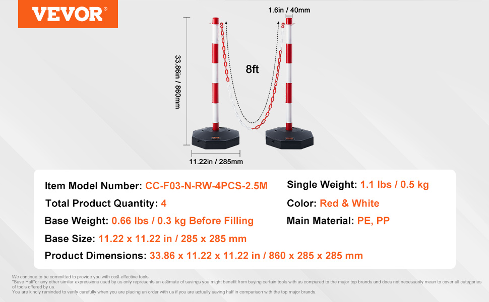 VEVOR Adjustable Traffic Delineator Post Cones, 4 Pack, Traffic Safety ...