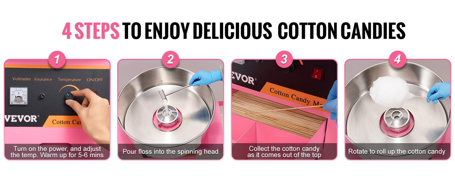 VEVOR Electric Cotton Candy Machine with Cart, 1000W Commercial Floss ...