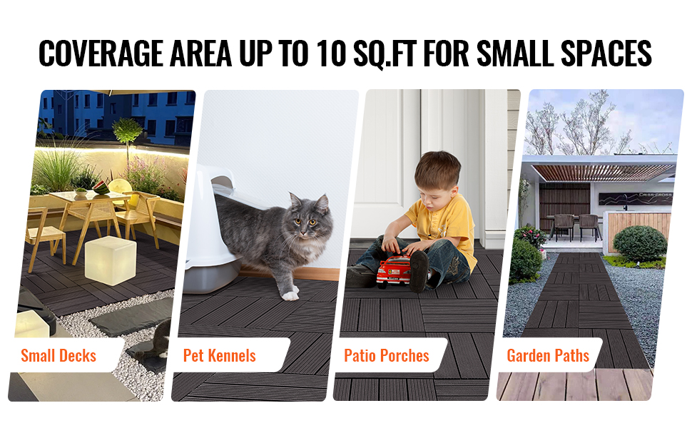 VEVOR Interlocking Deck Tiles 10 Pack 12"x12" Waterproof for Porch Dark ...