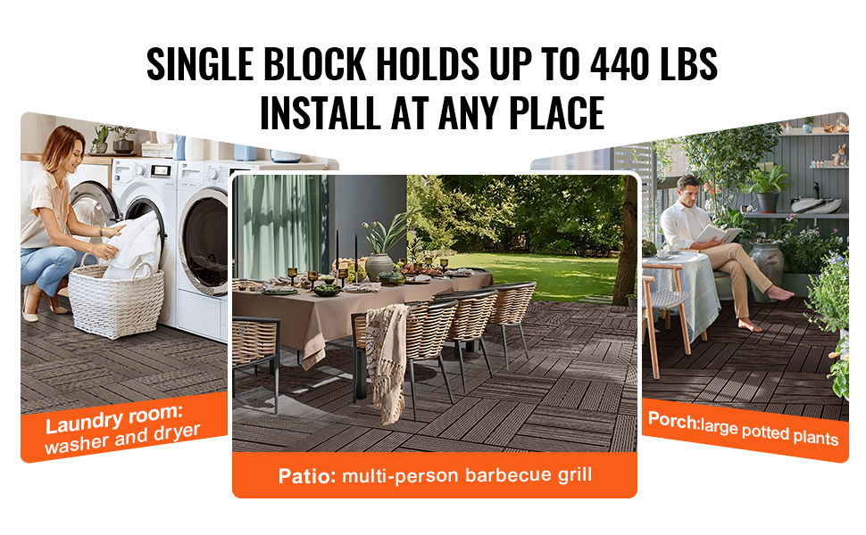 VEVOR Interlocking Deck Tiles Plastic Wood 10 Pack 12"x12" Waterproof ...