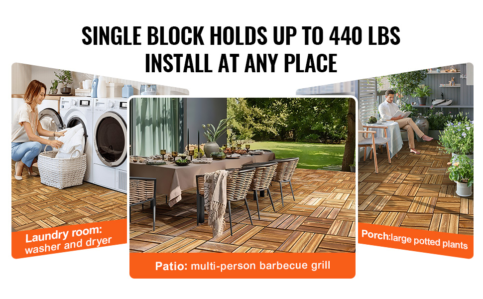 VEVOR Interlocking Deck Tiles Solid Wood 10 Pack 12"x12" Camphor Pine ...