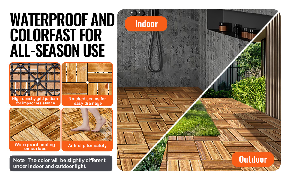 VEVOR Interlocking Deck Tiles Solid Wood 27 Pack 12"x12" Camphor Pine ...