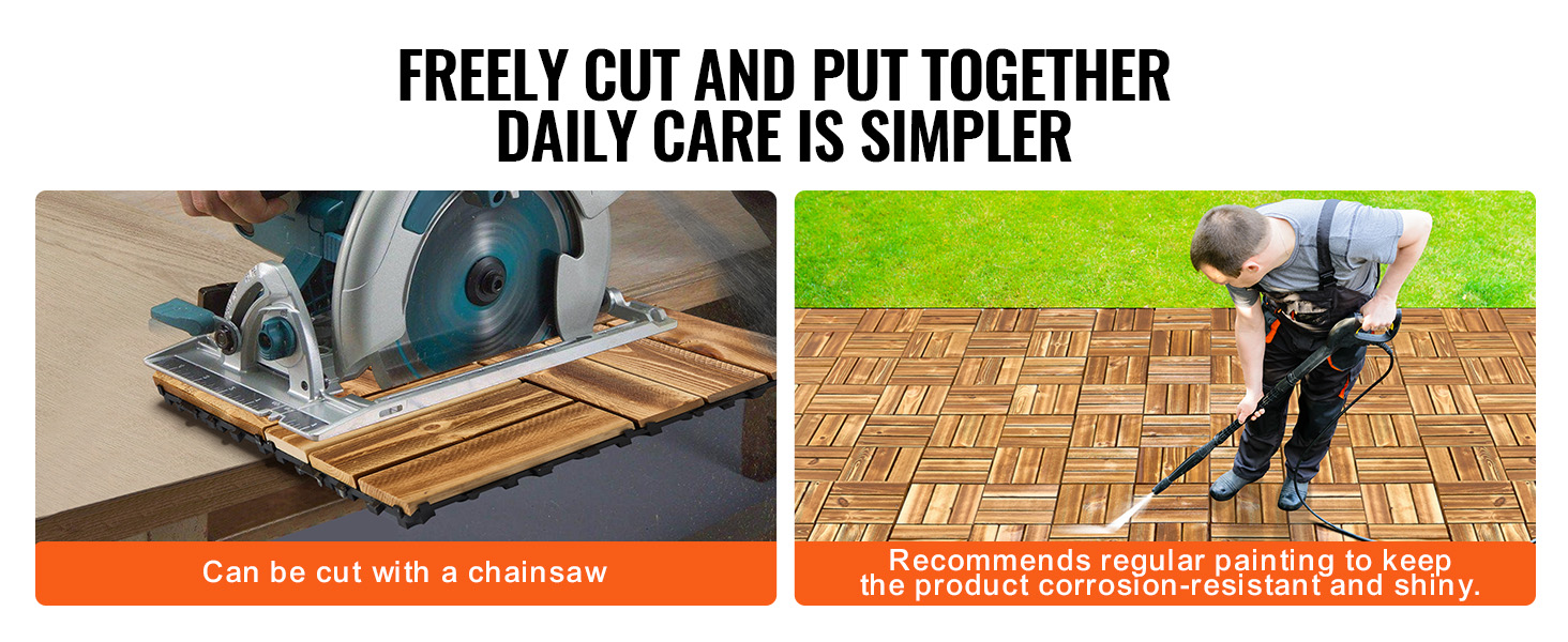 VEVOR Interlocking Deck Tiles Solid Wood 27 Pack 12"x12" Camphor Pine ...