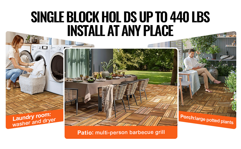 VEVOR Interlocking Deck Tiles Solid Wood 27 Pack 12"x12" Camphor Pine ...