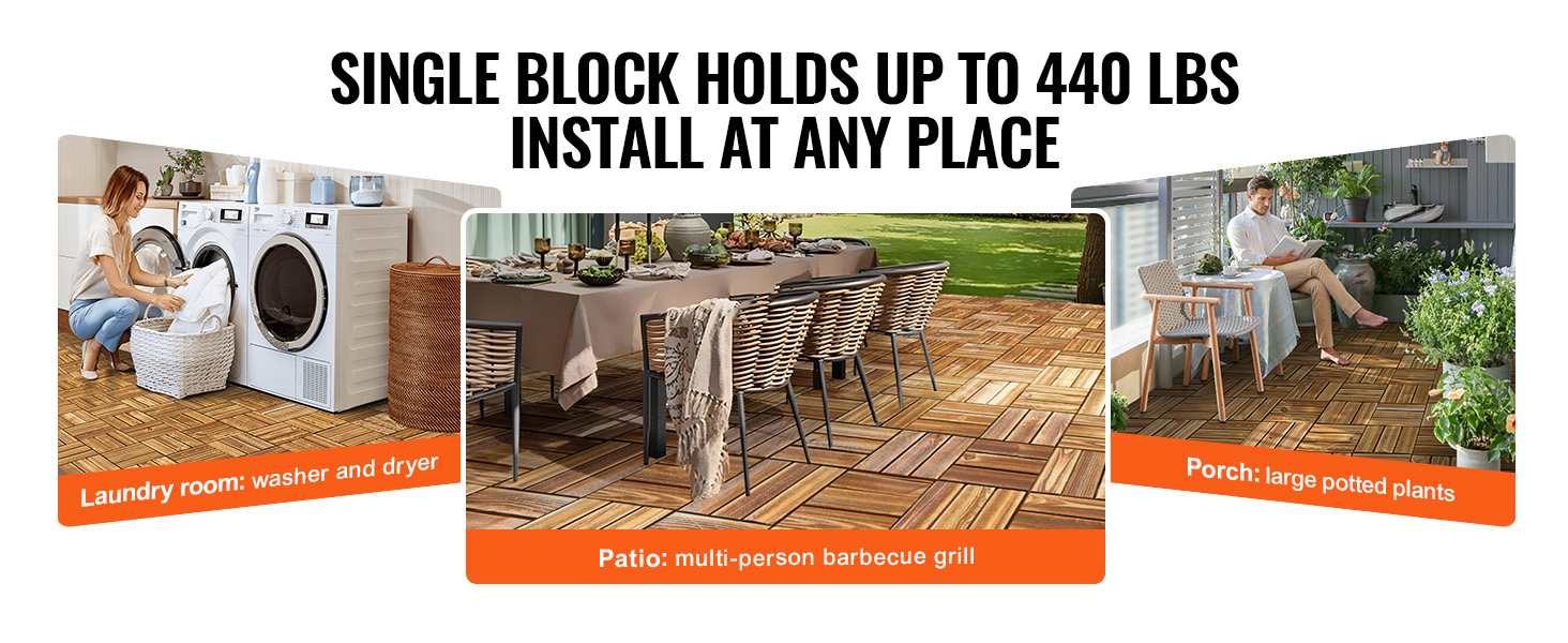 VEVOR Interlocking Deck Tiles Solid Wood 27 Pack 12"x12" Camphor Pine ...