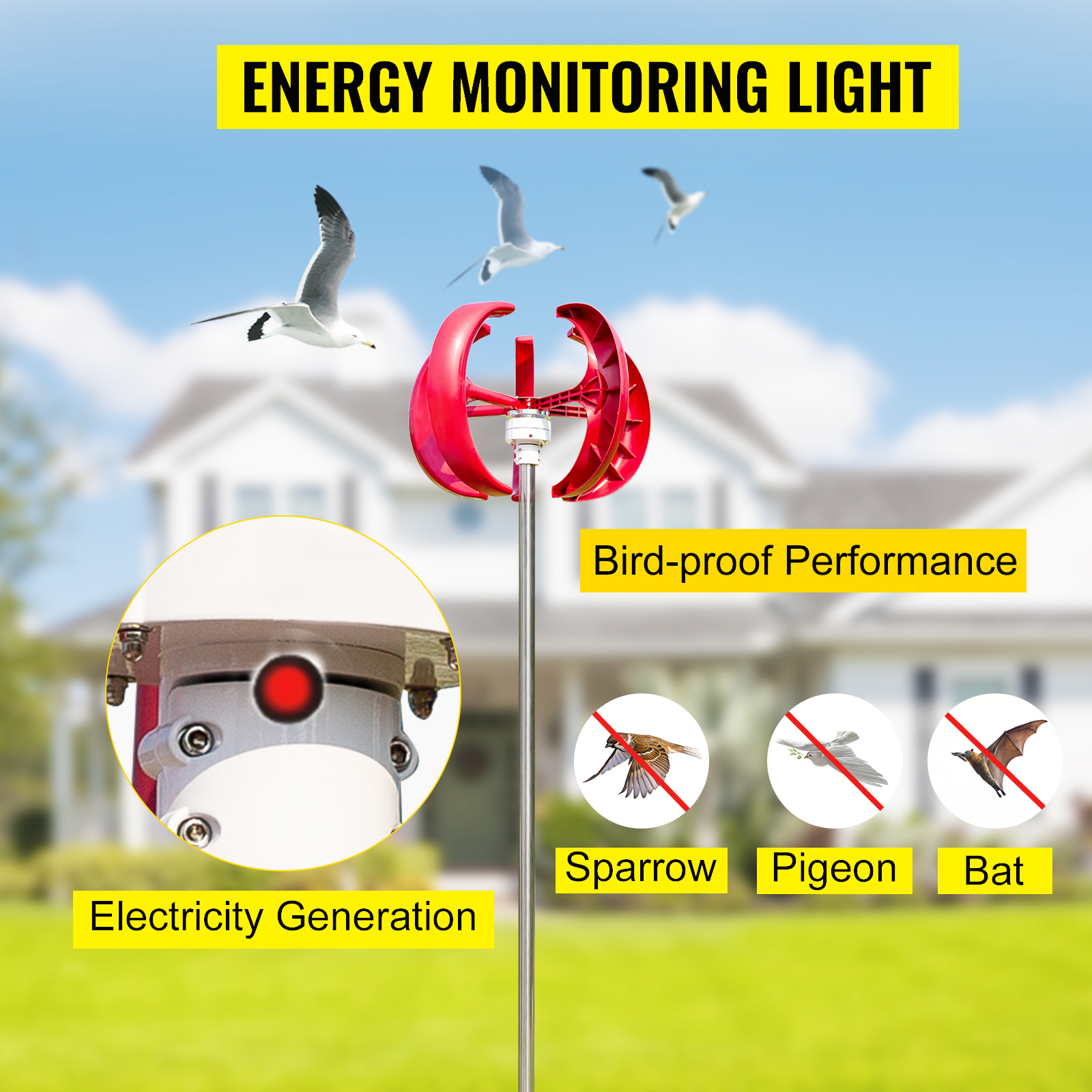 VEVOR Lantern Wind Turbine, 12V/100W Vertical Turbine Generator, 35 ...
