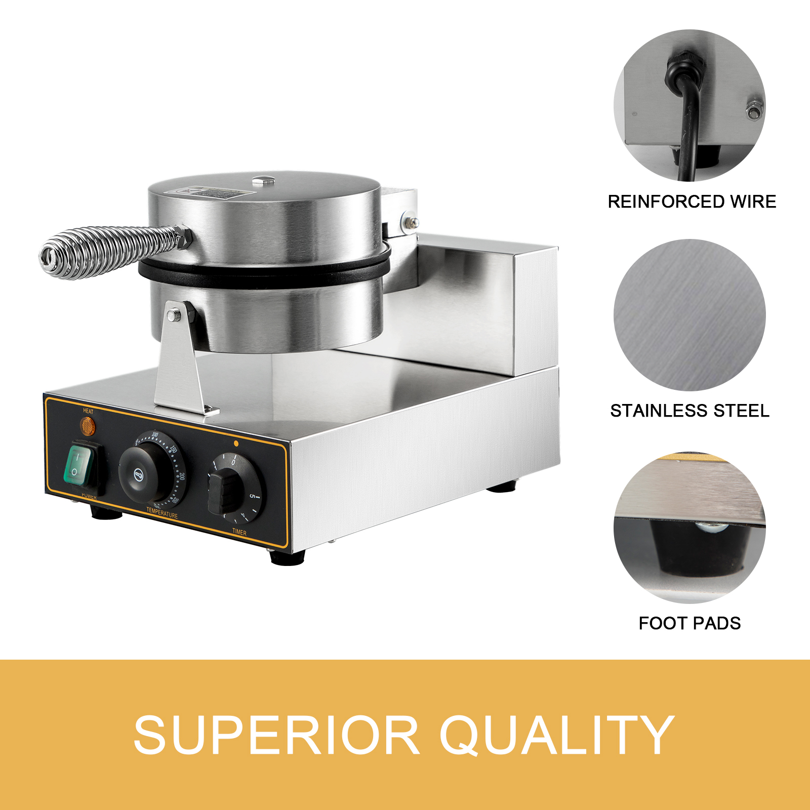 VEVOR Commercial Round Waffle Maker Nonstick 1100W Stainless Steel 110V ...