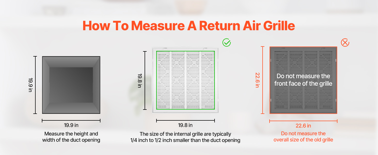 Return Air Filter Grille Fits W20 x H20 In Duct Opening Air Grille with ...