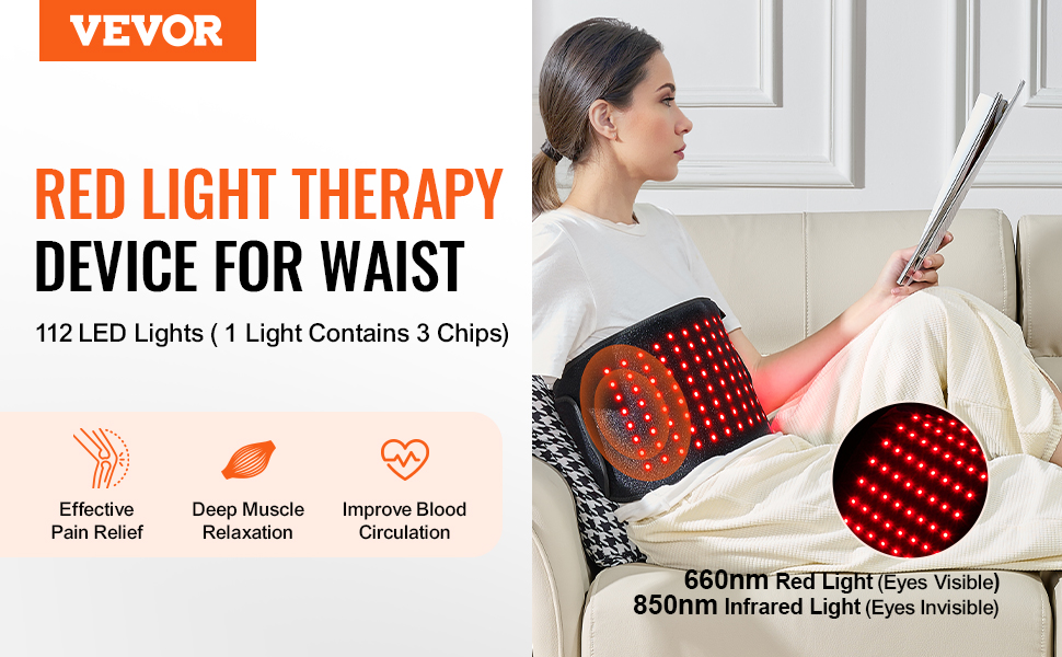 VEVOR Red Light Therapy Belt for Waist 660&850nm Red Light Therapy Pad ...