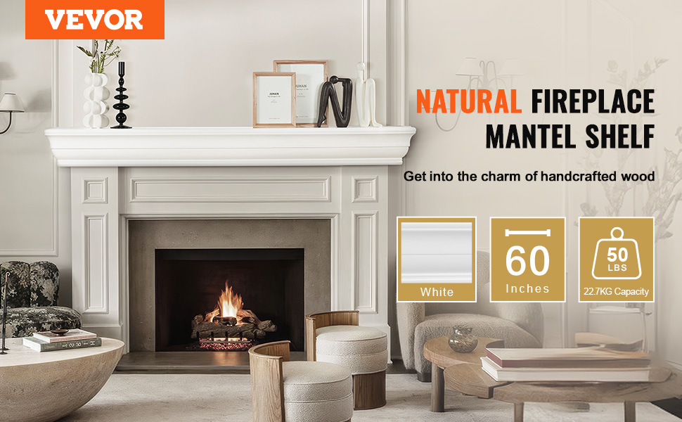 VEVOR Fireplace Mantel Wood Shelf Floating Living Room Mantel Shelf 60 ...